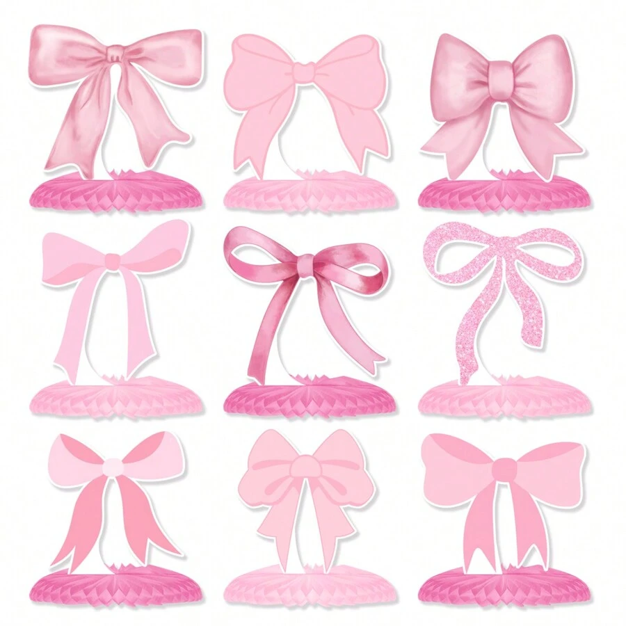 9Pcs/Set, Pink Bow Birthday Party Honeycomb Centerpieces Decorations ...