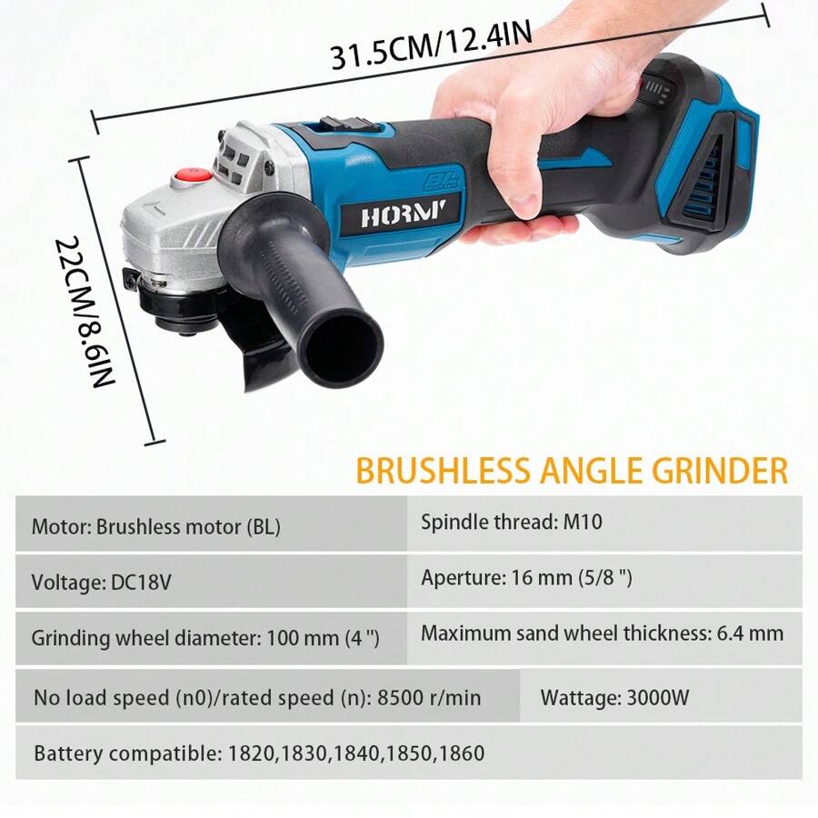 Hormy Hormy 100mm 18V Brushless Angle Grinder, Single Battery Kit ...