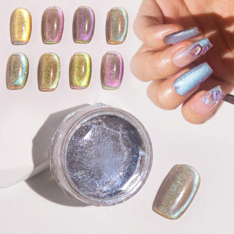 Dopamine Cat Eye Powder DIY Dynamic Rainbow Cat Eye Nail Powder for ...