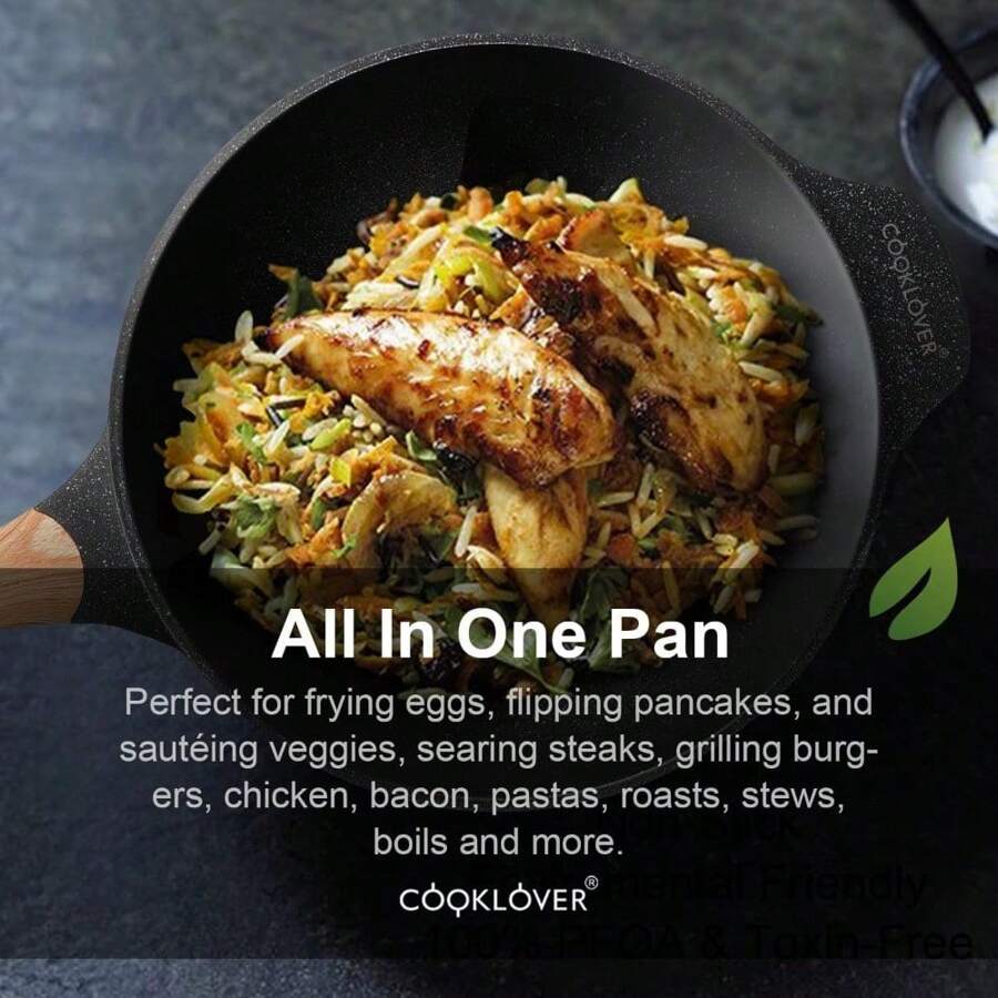 COOKLOVER Nonstick Woks And Stir Fry Pans Die-Cast Aluminum Scratch Resistant 100% PFOA Free ...
