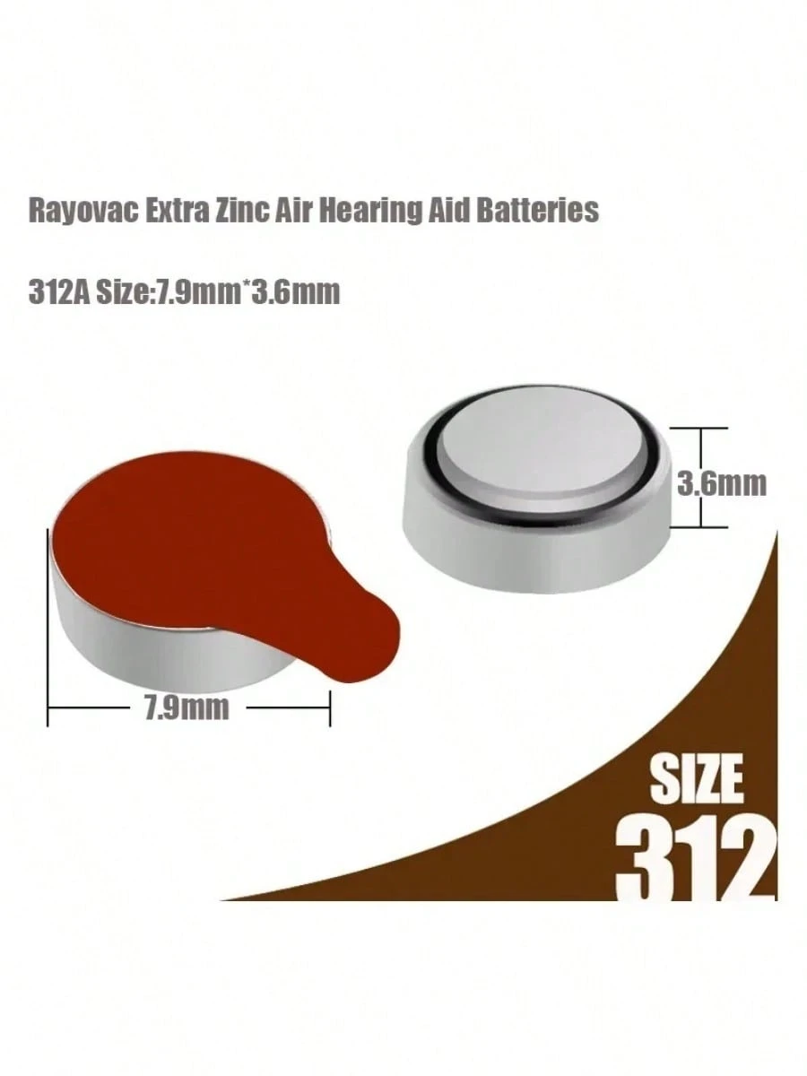 Hearing Aid Battery A312, 312A, 312, PR41 RAYOVAC EXTRA Zinc Air ...
