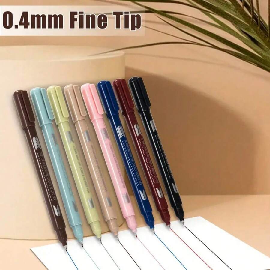 6 Shapes & 8 Colors Dual-Tip Curved Pens, Suitable For Planner ...