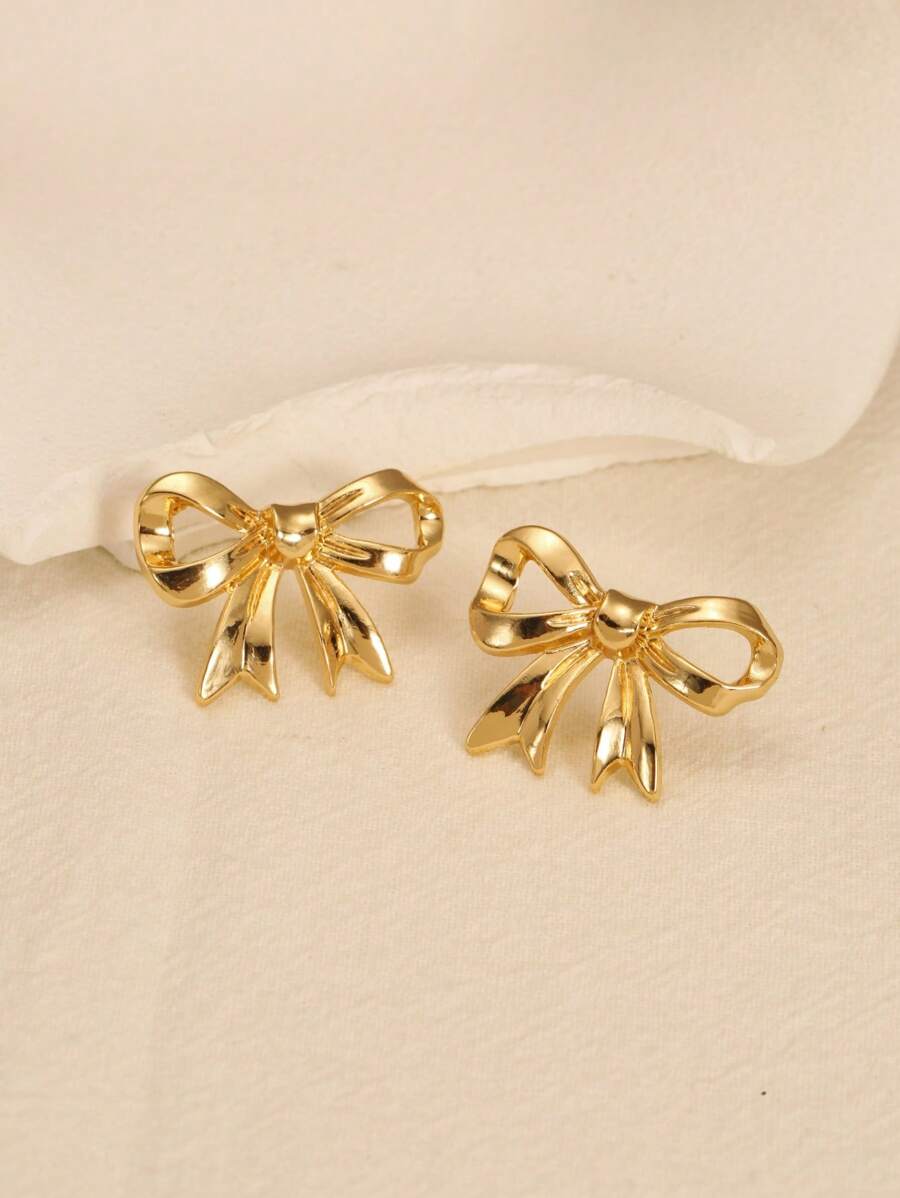 1 Pair Gold Bow Stud Earrings Bohemian Elegant Style Fashion Earrings ...