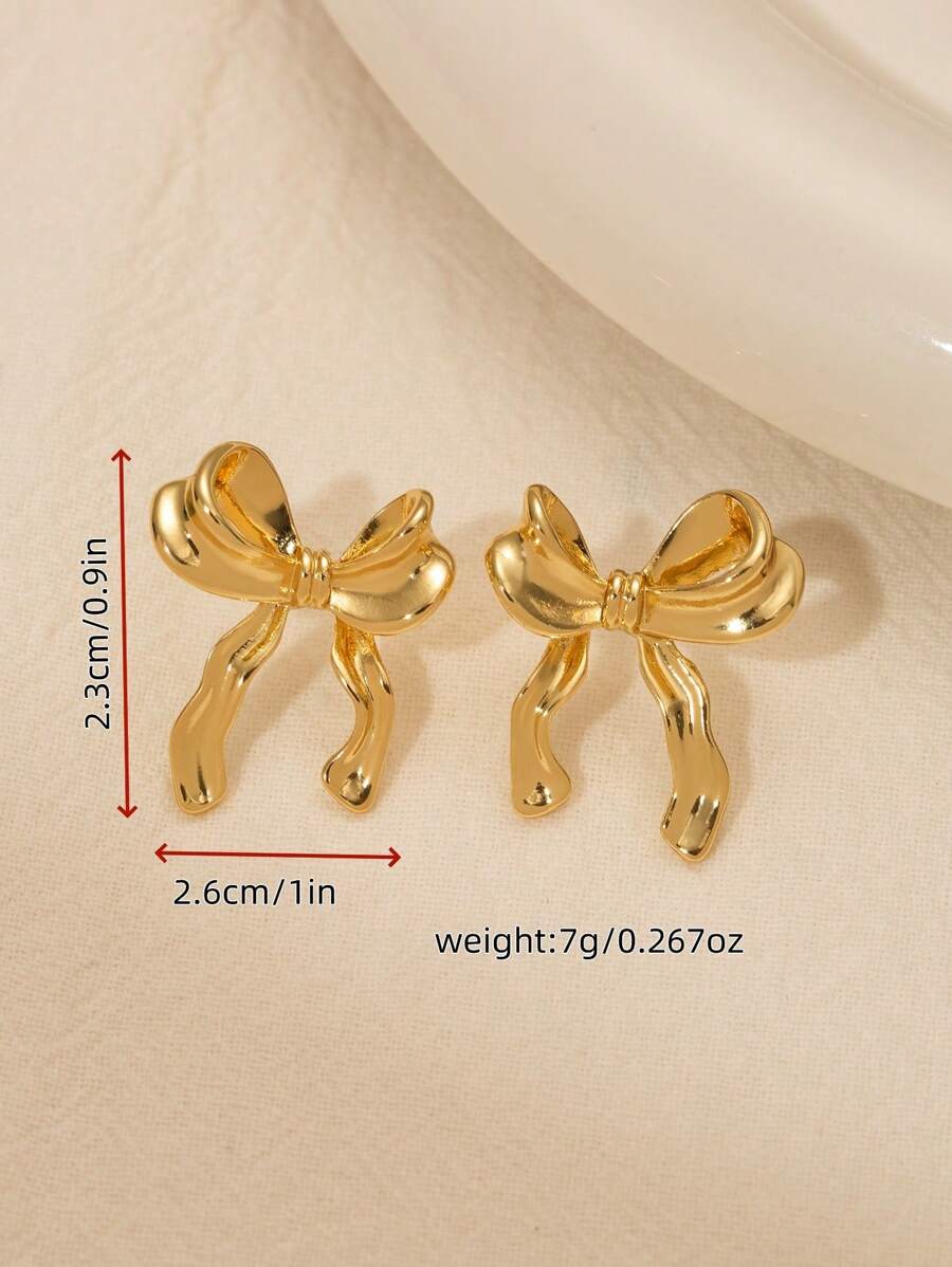 1 Pair Gold Bow Stud Earrings Bohemian Elegant Style Fashion Earrings ...