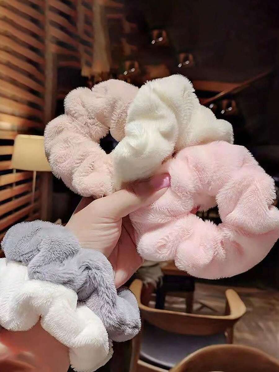 5pcs Solid Fuzzy Scrunchie Casual | SHEIN USA