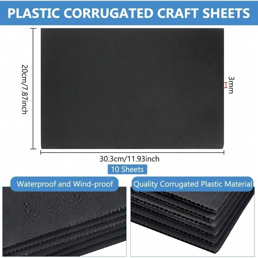 10 Pcs Black Corrugated Plastic Sheets 12x7.8 Inch Sturdy Blank Yard ...