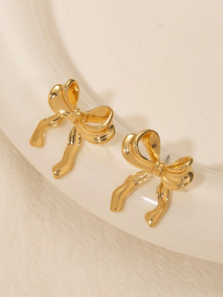 1 Pair Gold Bow Stud Earrings Bohemian Elegant Style Fashion Earrings ...
