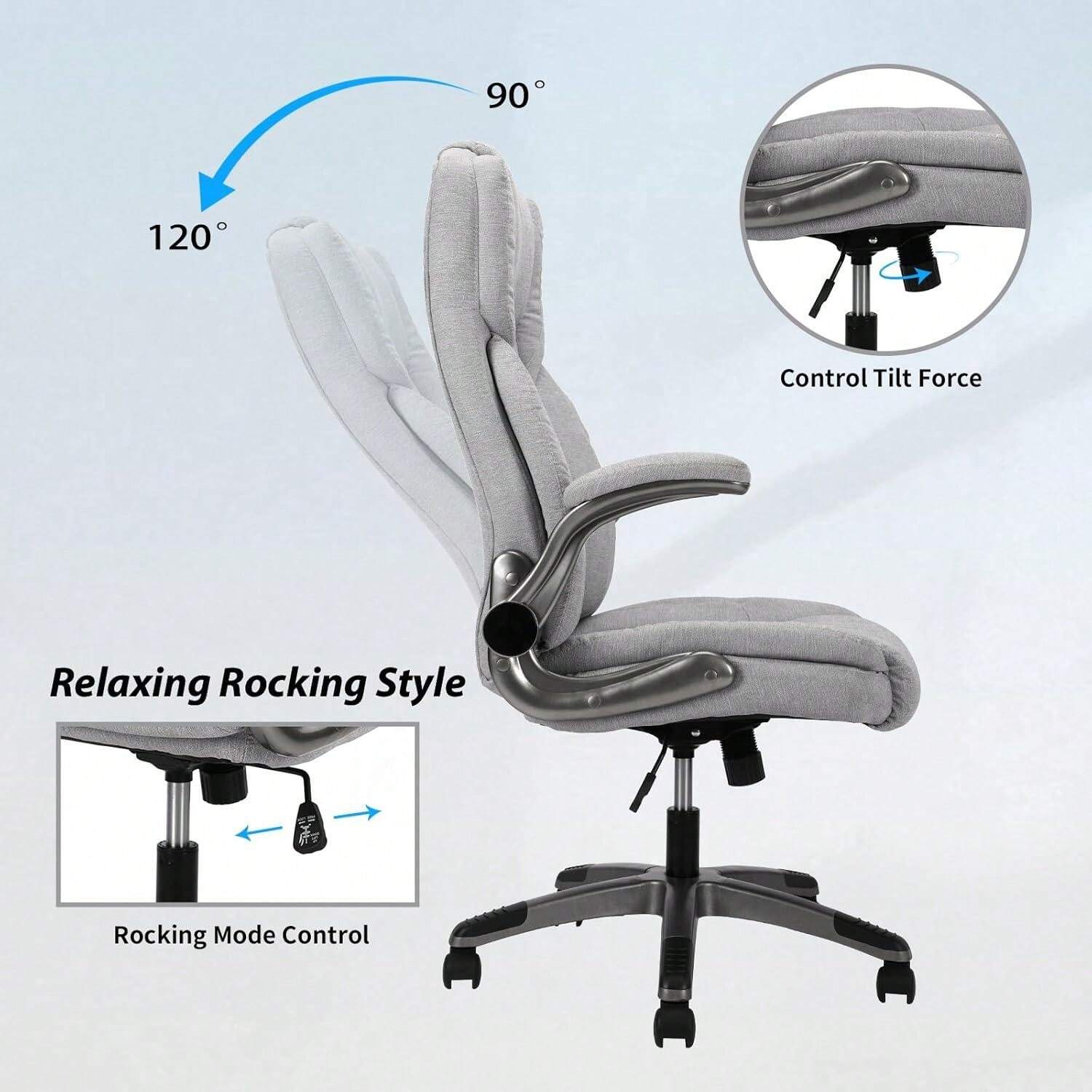 Fabric Executive Rocking Office Chair With Flip Up Armrest, Height ...