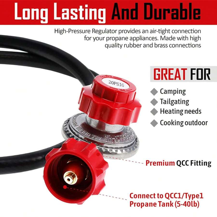 5 Ft High Pressure 0-20 PSI Adjustable Regulator With Red QCC-1 Type ...