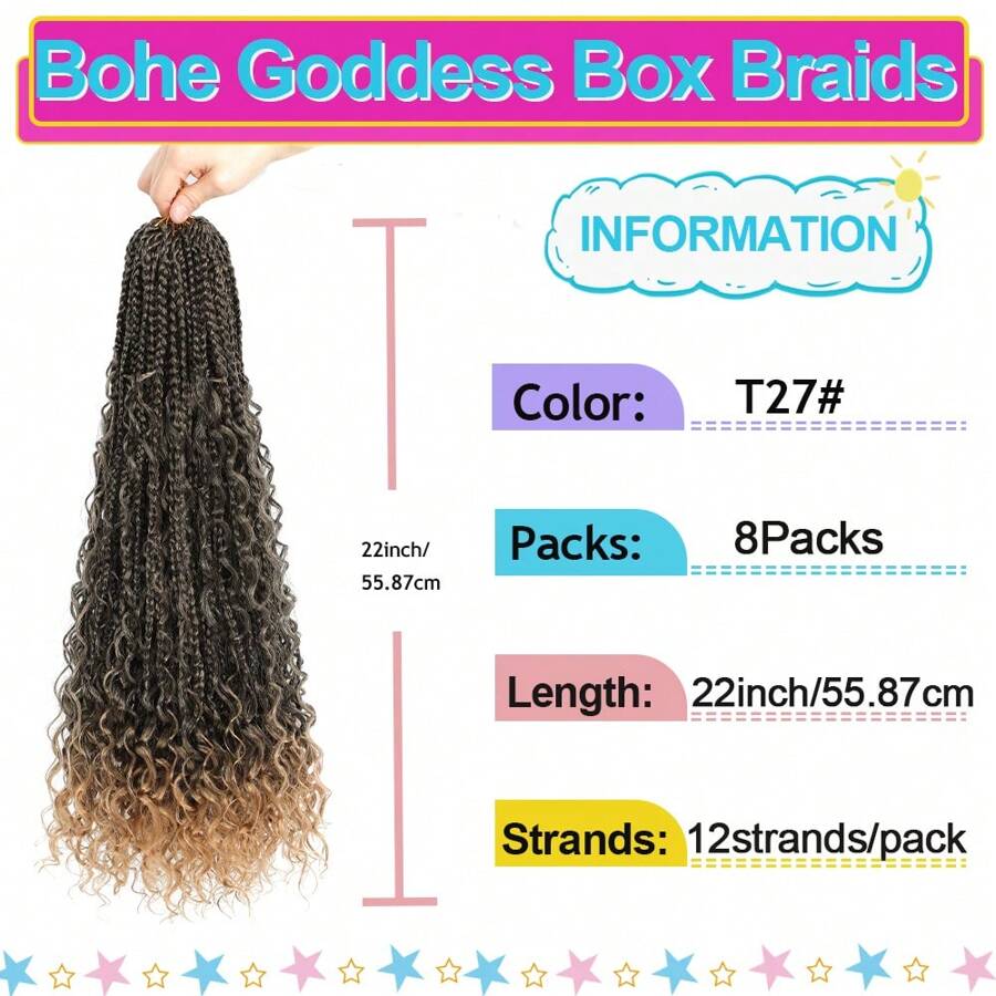 8 Packs 22 Inch Crochet Box Braids Hair With Curly Ends Bohemian ...
