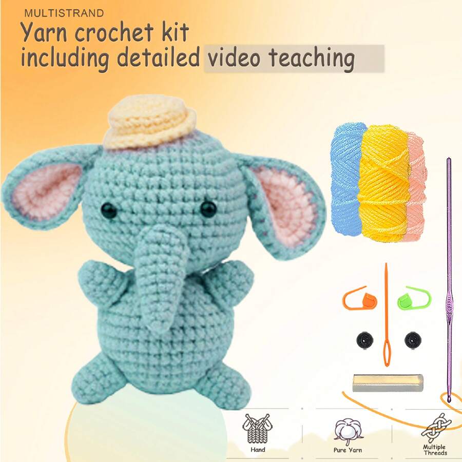Kit de materiales para tejer a ganchillo un sombrero con elefante ...