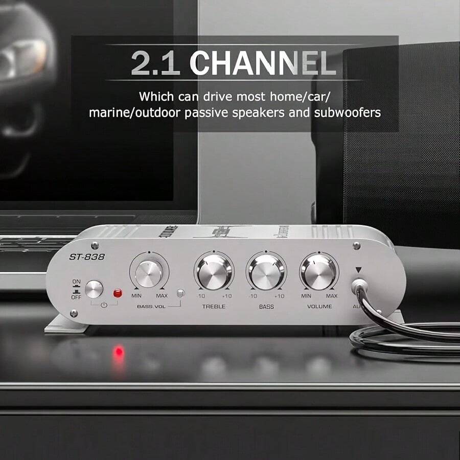 400W Mini Amplifier - 2.1 Channel Home Audio Stereo Hi-Fi System With ...