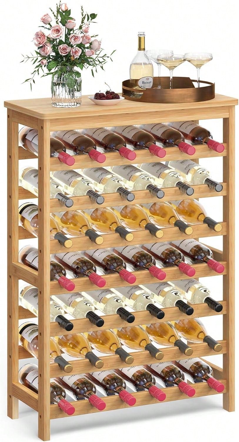 42-Bottle Wine Rack Free Standing Floor, 7-Tier Display Wine Storage ...