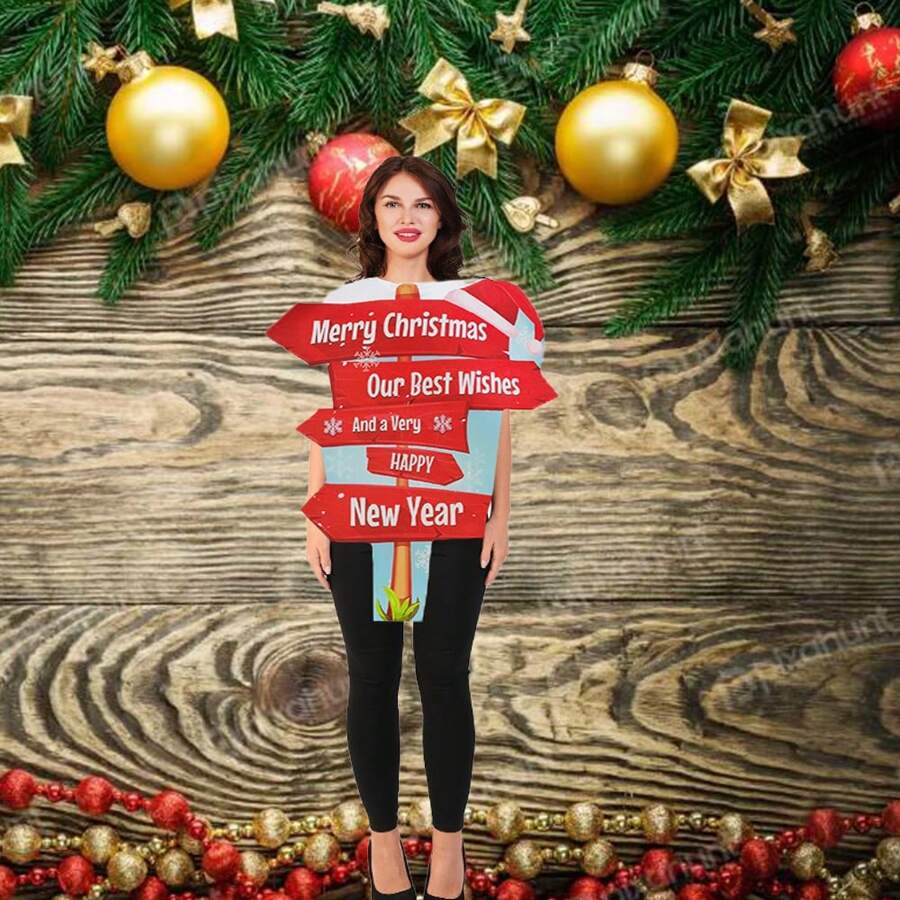 Unisex Adult Christmas Welcome Sign Costumes Holiday Directional Sign ...