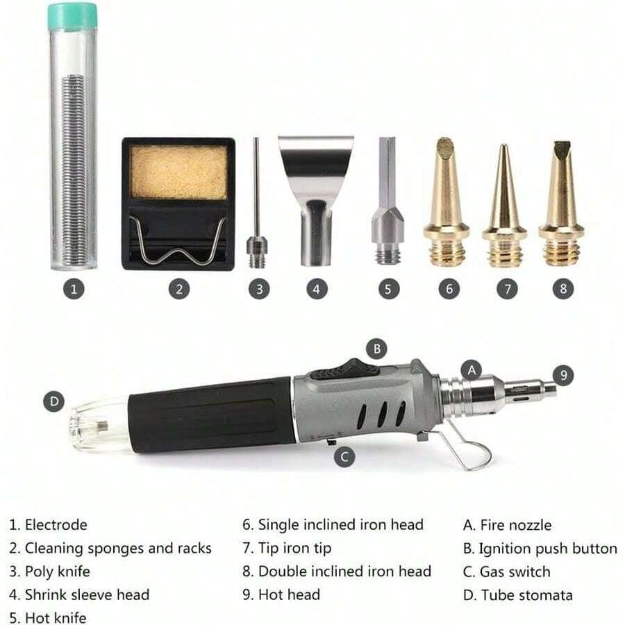 Butane Soldering Iron - 10 In 1 Gas Soldering Iron Kit Self-Ignition ...