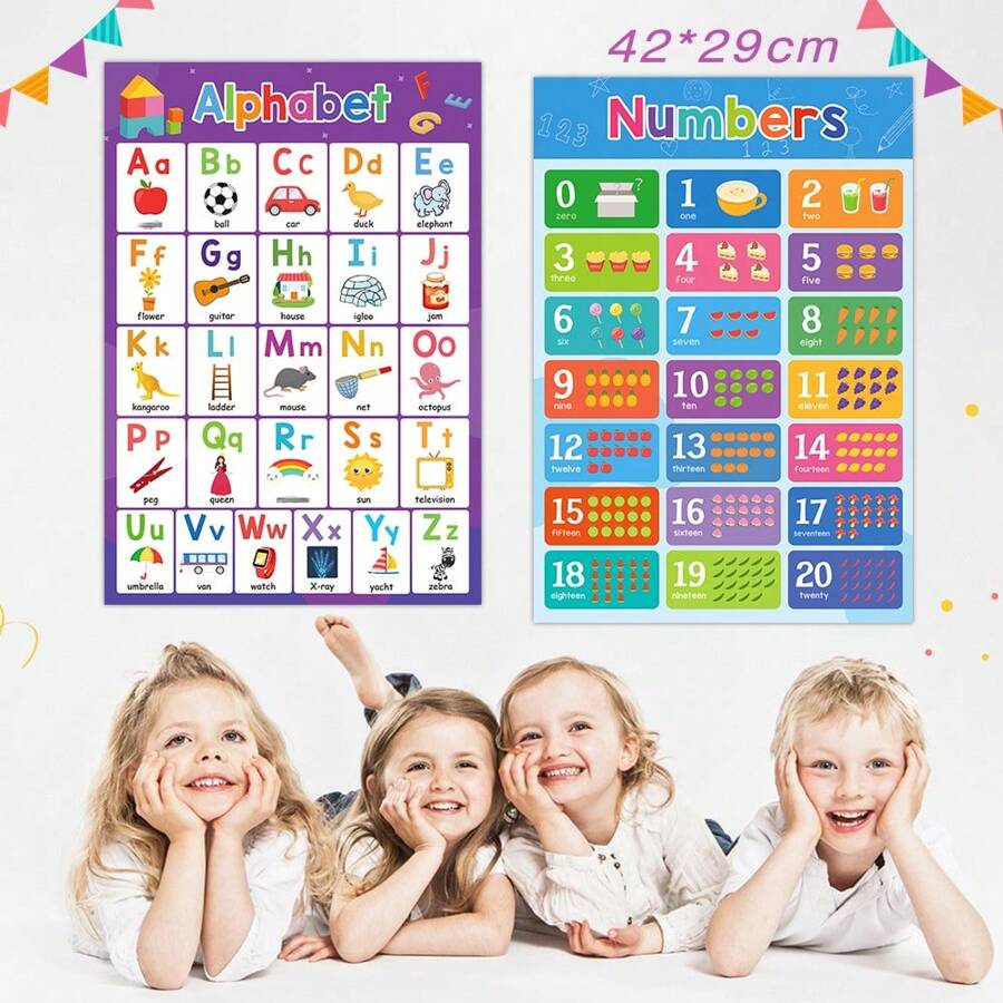 2 Pcs Big Educational Posters Learning Wall Chart Set For Kids Babies ...
