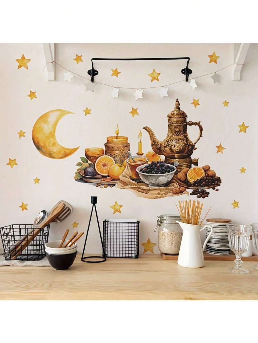 1pc Rama Decorations Wall Stickers, Teapot, Food, Stars, Moon ...