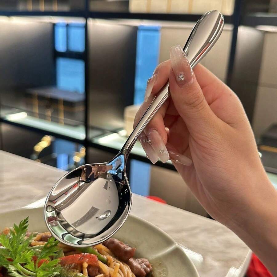 Elegant Stainless Steel Round Spoons, Large Serving Spoons And Banquet ...