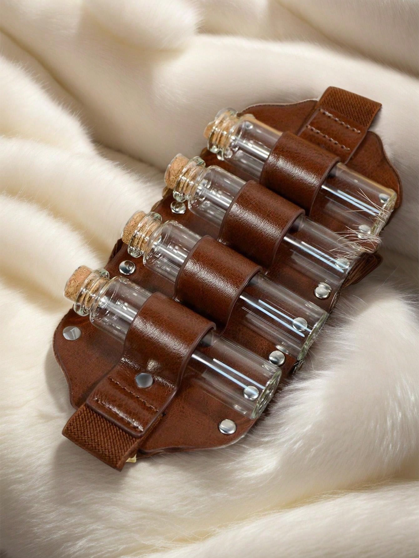 Medieval Alchemy Faux Leather 4 Cork Potion Vials, Fantasy Waist Pouch ...