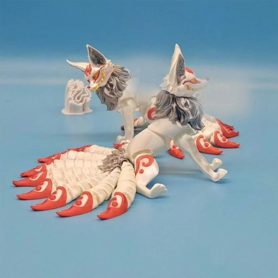 3D Printed Fox Toy Stress Relief Nine-Tailed Action Figure Multi ...