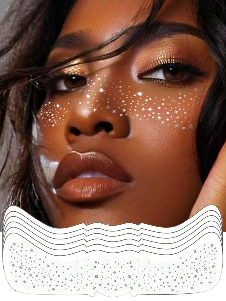 6 Sheets Silver Glitter Freckles Face Glitter Freckles Face Tattoo Glow ...
