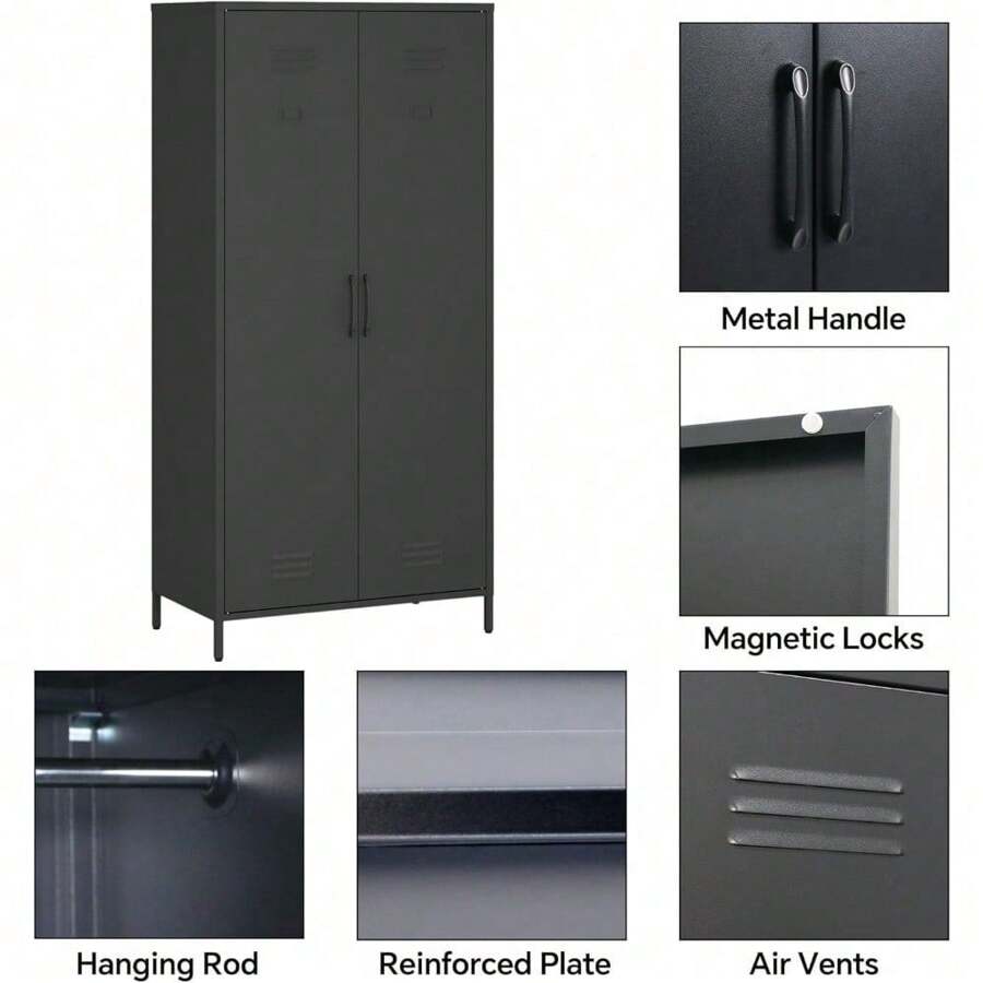 MIOCASA Metal Armoire, Wardrobe Closet Cabinet With 1 Hanging Rod And 4 ...