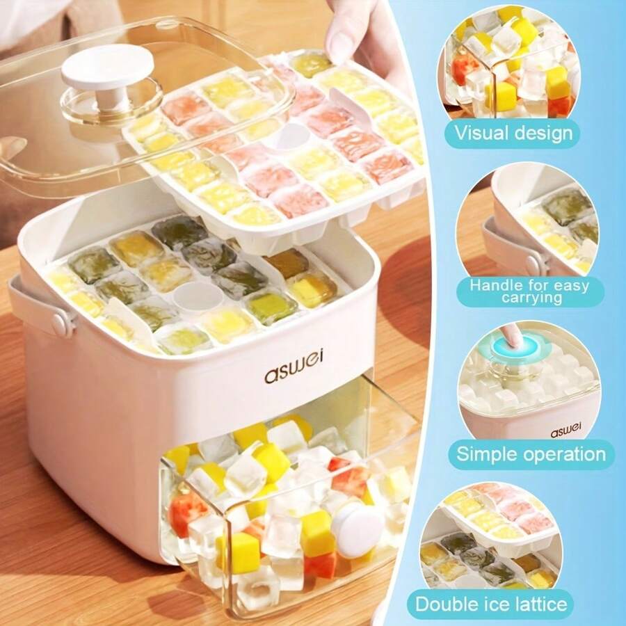 Double Layer 48 Grides Ice Block Tray, Press Ice Block Trays Ice Cake ...
