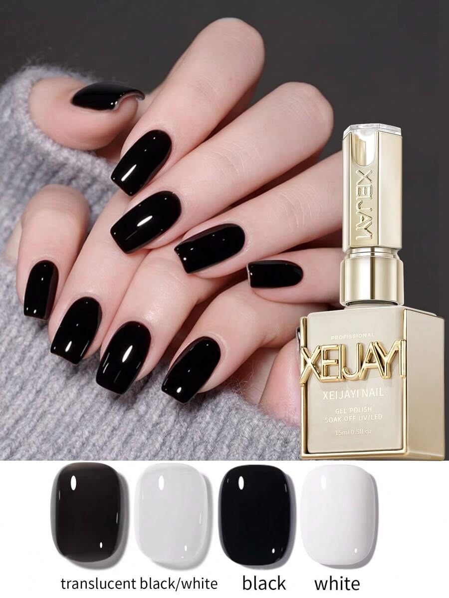 XEIJAYI Esmalte de uñas en gel negro y blanco de 15ml kit iniciador ...