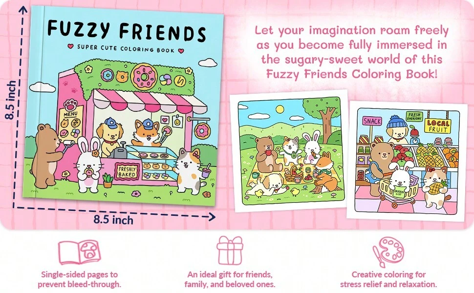 Fuzzy Friends: Super Cute Coloring Book For Adults And Teens Featuring ...