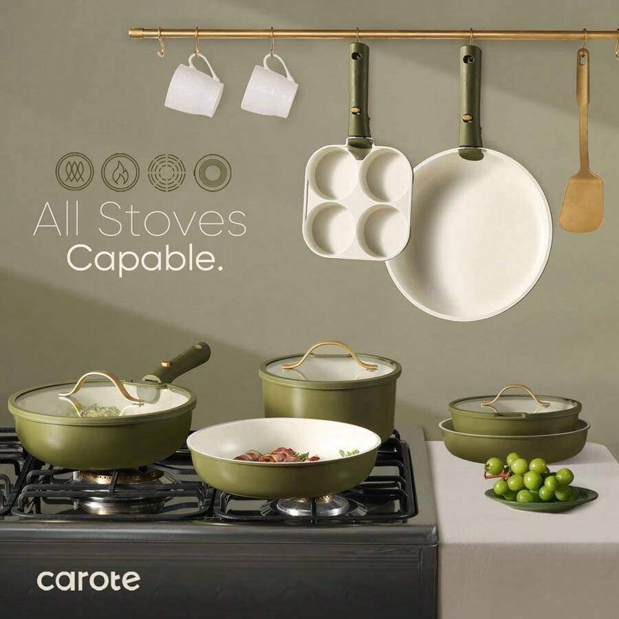 CAROTE 19pcs Pots And Pans Set Non Stick, Cookware Set With Detachable ...