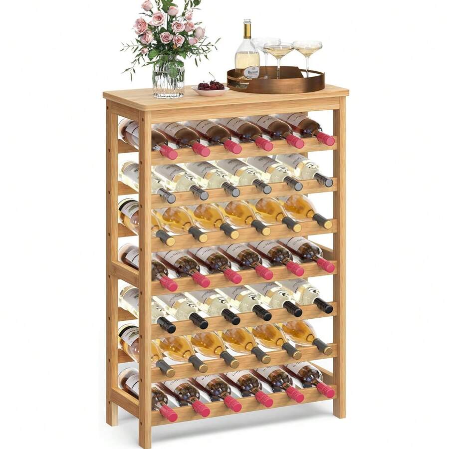 42-Bottle Wine Rack Free Standing Floor, 7-Tier Display Wine Storage ...