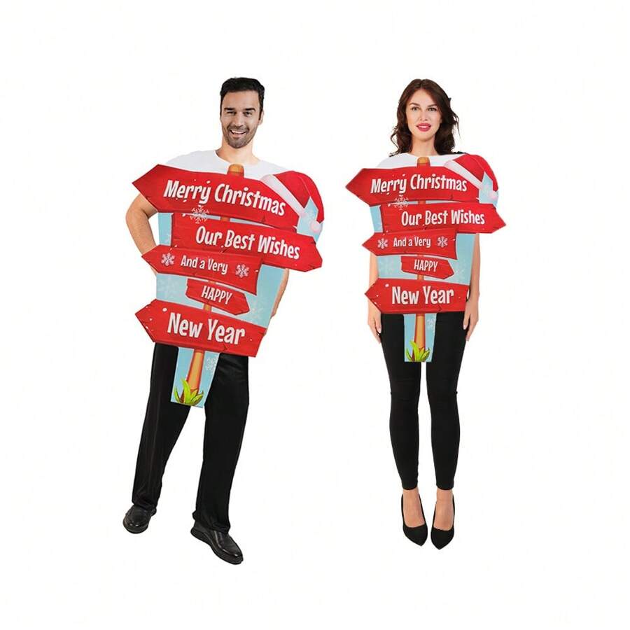 Unisex Adult Christmas Welcome Sign Costumes Holiday Directional Sign ...