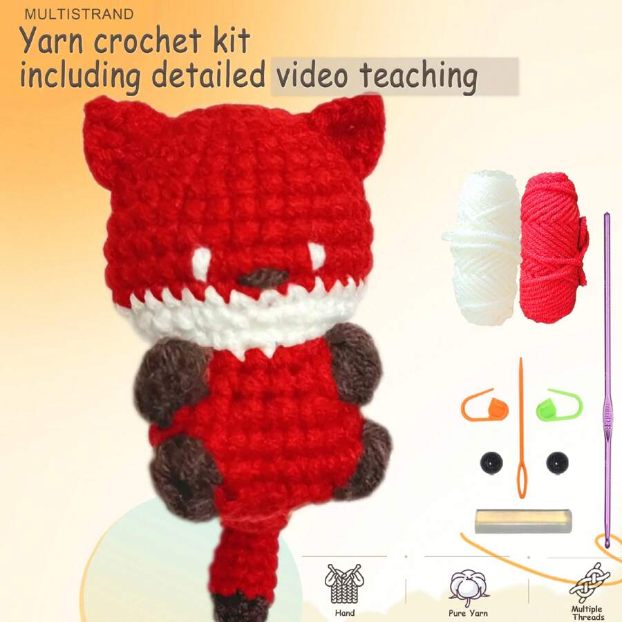 Kit de materiales para tejer a ganchillo un zorro rojo. Adecuado para ...