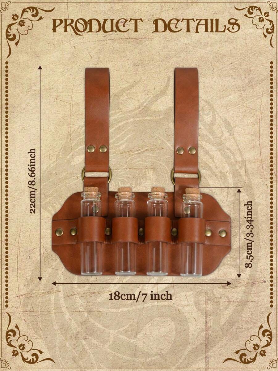 Medieval Alchemy Faux Leather 4 Cork Potion Vials, Fantasy Waist Pouch ...