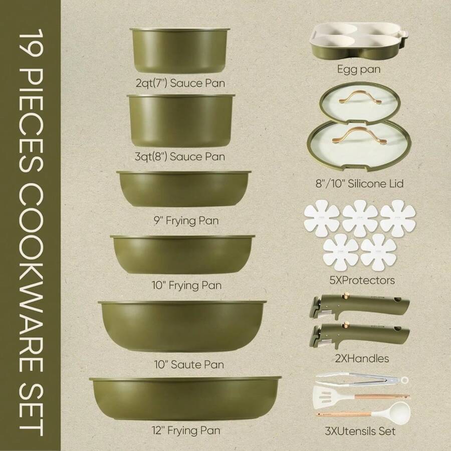 CAROTE 19pcs Pots And Pans Set Non Stick, Cookware Set With Detachable ...
