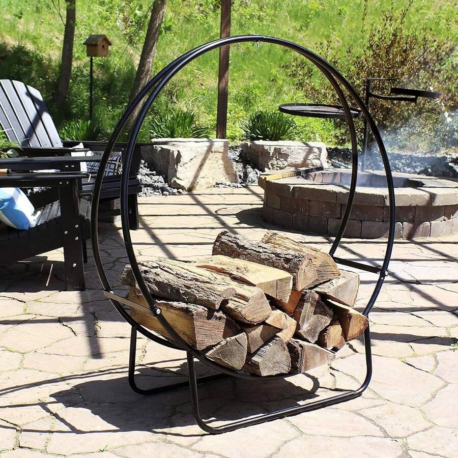 Outdoor Firewood Log Rack Hoop And Cover Set - Powder-Coated Steel ...