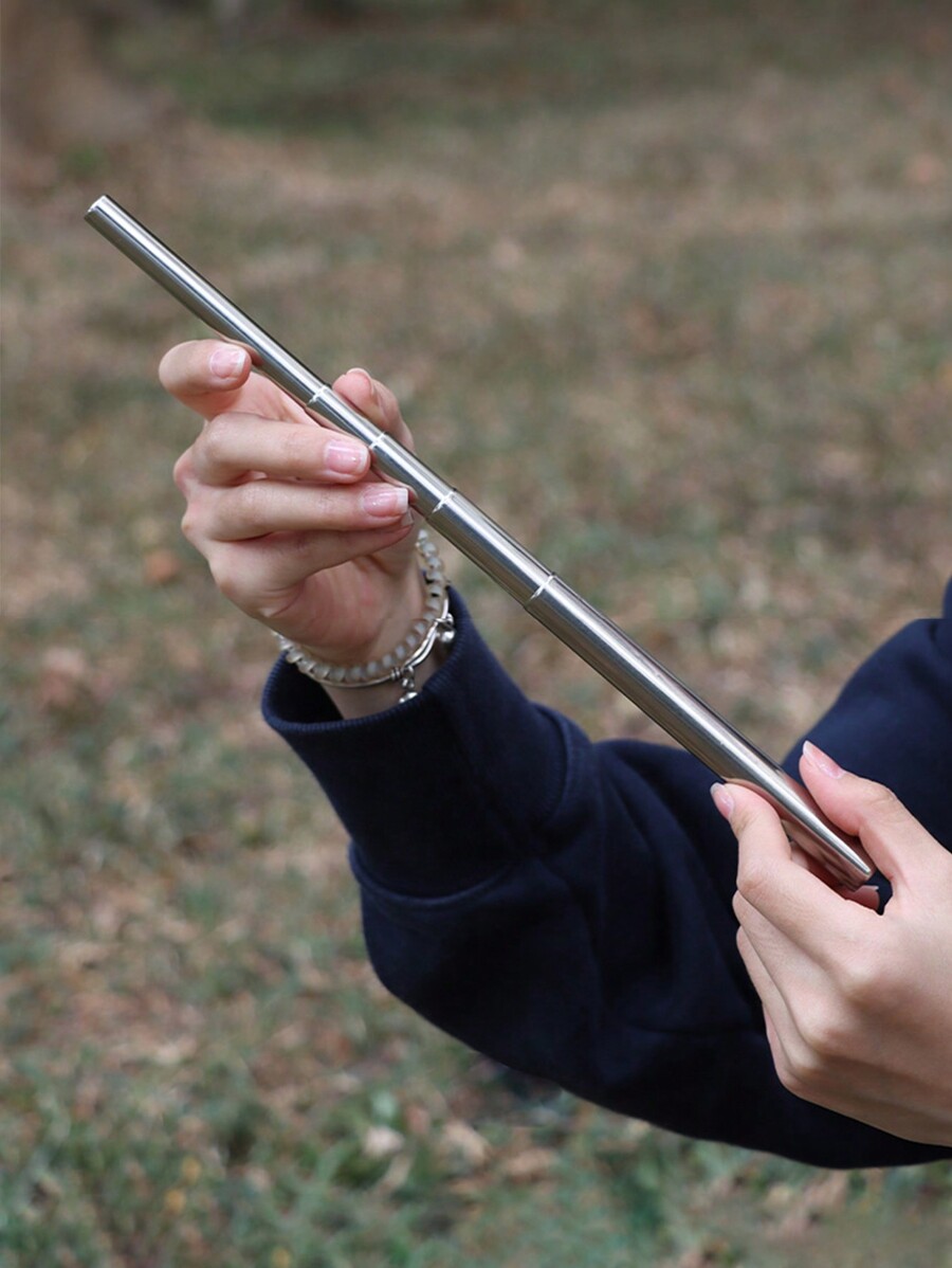 1pc Foldable Blowing Pipe With Telescoping Design, Silver Stainless ...