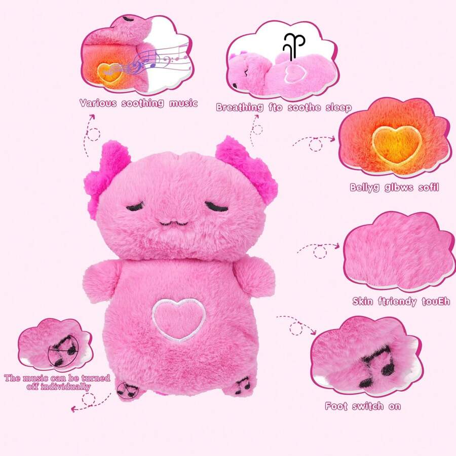 Calming Cuddly Axolotl Plush Toy, Soothing Breathing Axolotl Stuffed ...