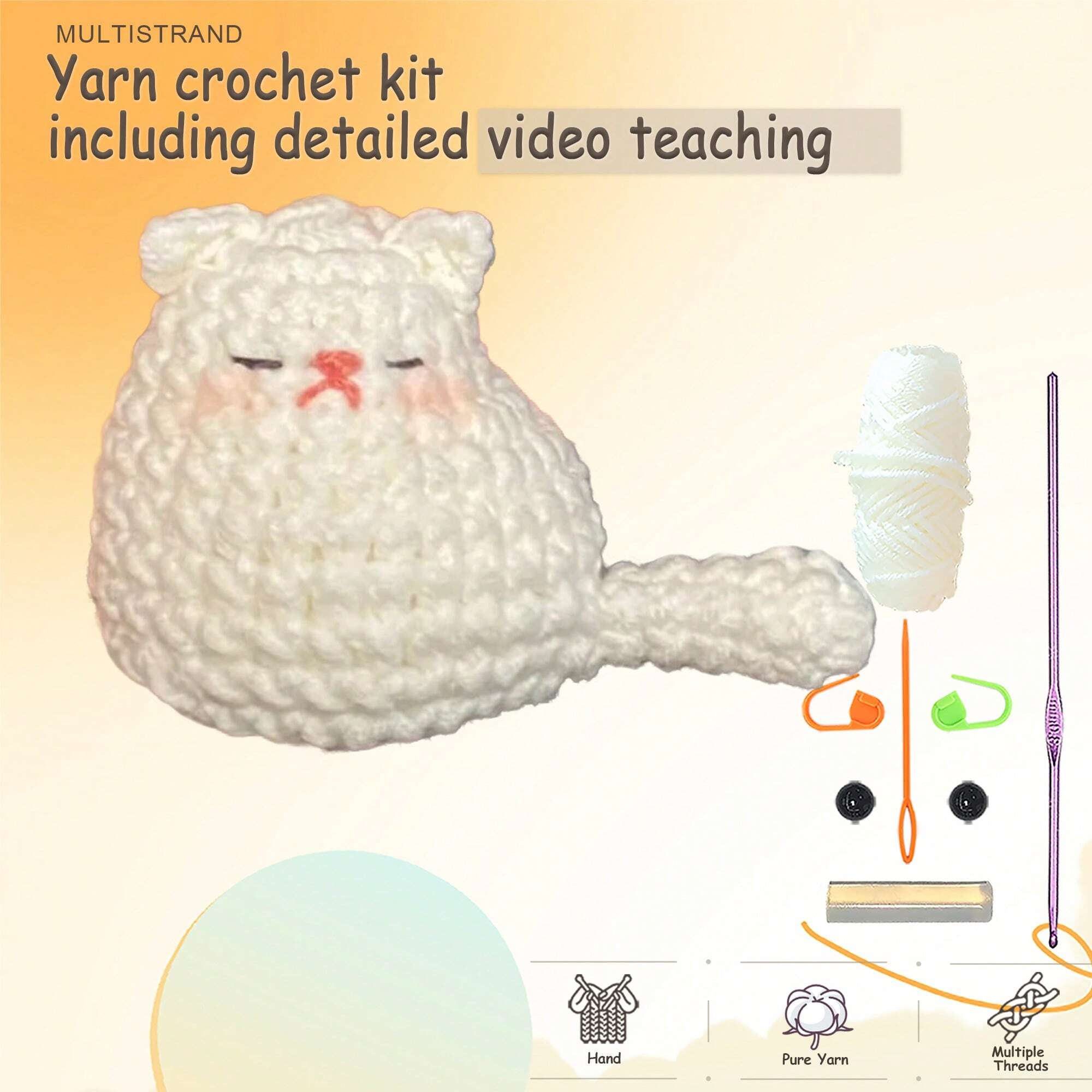 Kit de matériel de crochet Diy pour chat blanc. Convient aux débutants ...