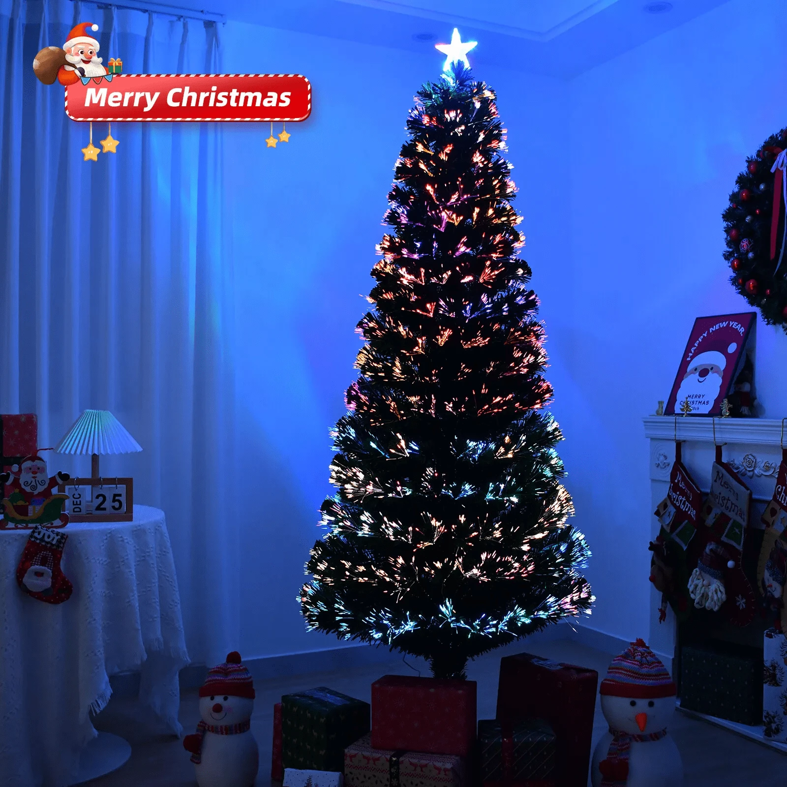 6 Ft Pre-Lit Artificial Christmas Tree Fiber Optic With Multi-Color LED ...