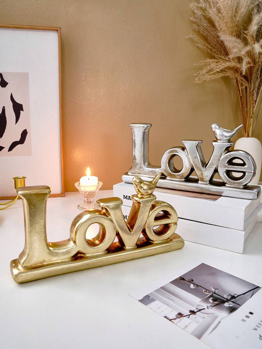 1pc Retro European Style Gold/Silver Foil LOVE Letter Decor, Resin ...