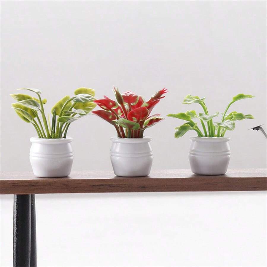 6pcs/3pcs/2pcs/1pc Mini Floral, Miniature Potted Plants Decor ...