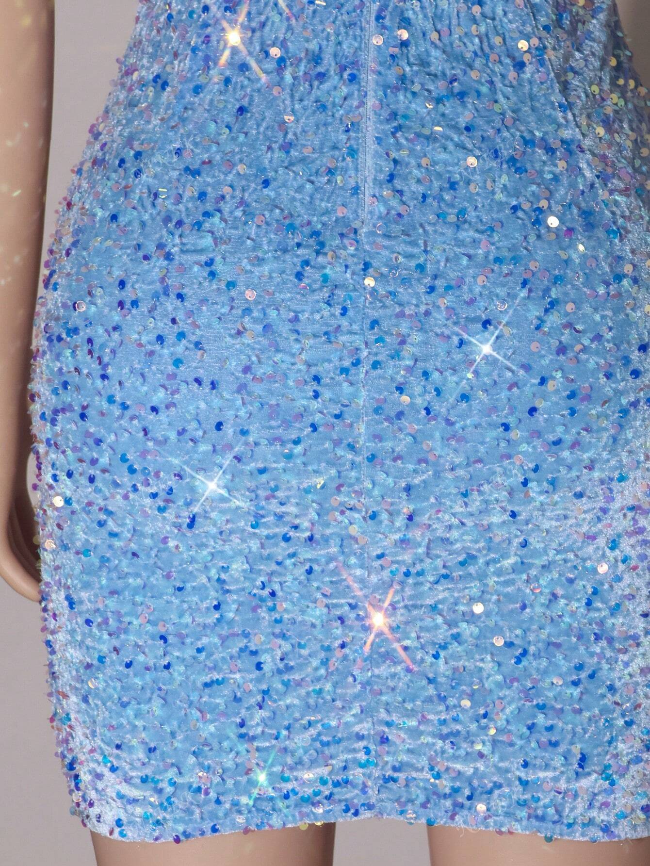 NIKBK Blue Charming Mesh Rhinestone V Neck Sequin Bodycon Party Prom ...