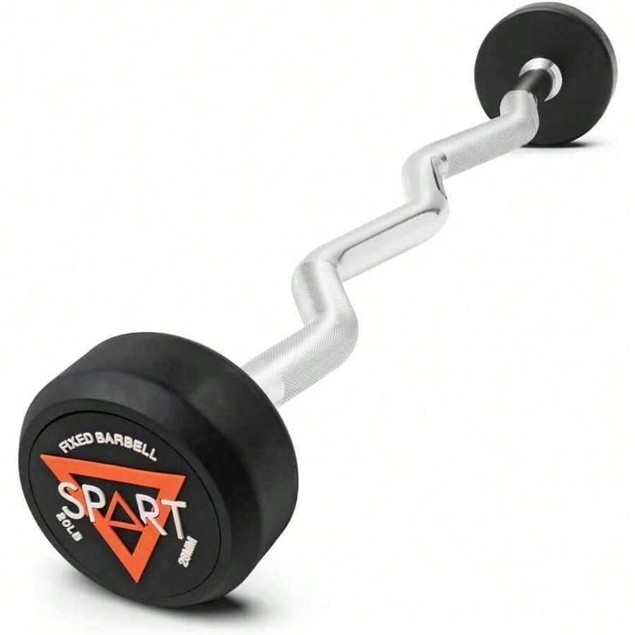 Rubber Coated Fixed Barbell, Pre-Loaded Weights EZ Curl Solid Steel ...
