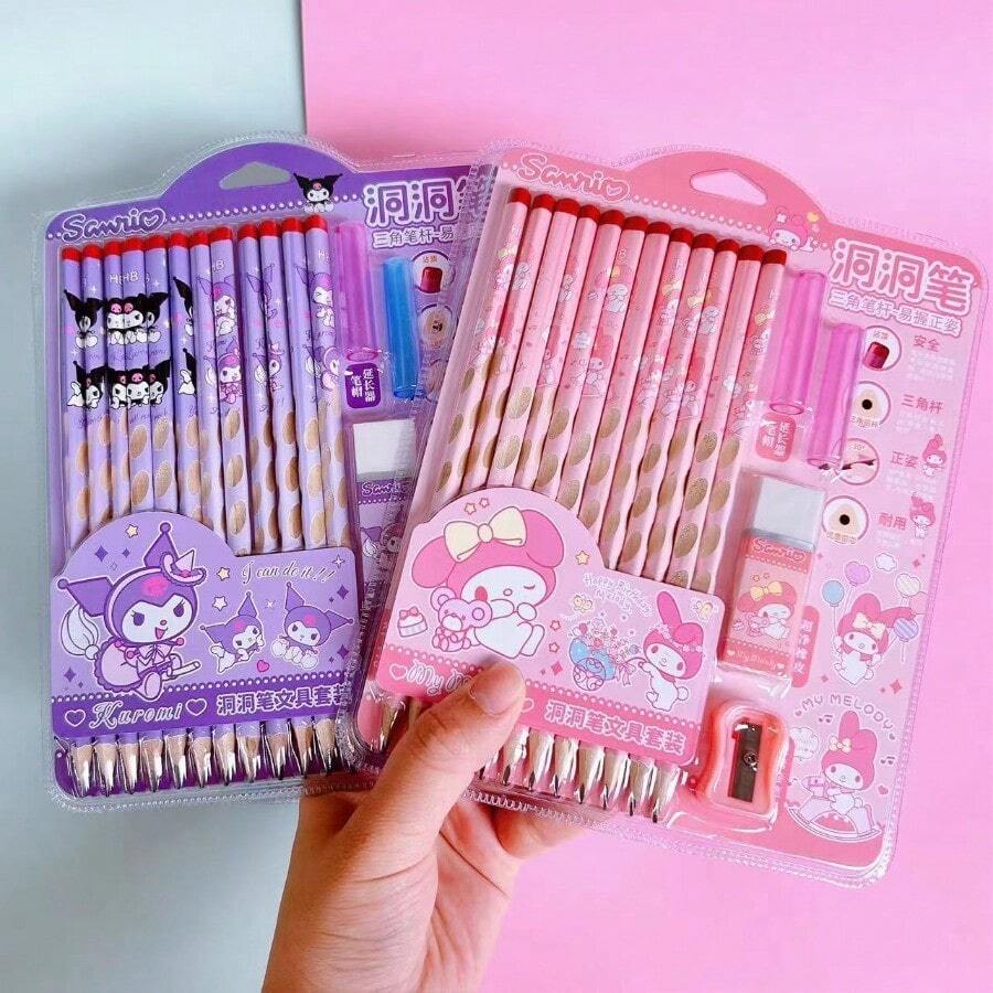 Sanrio 12 PC Hello Kitty New Wooden HB Pencil Hole Pencil Stationery ...