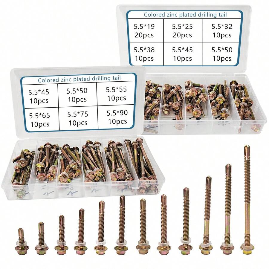 60PCSMixed Outer Hexagonal Self-Drilling Screw Set Color Steel Tile ...