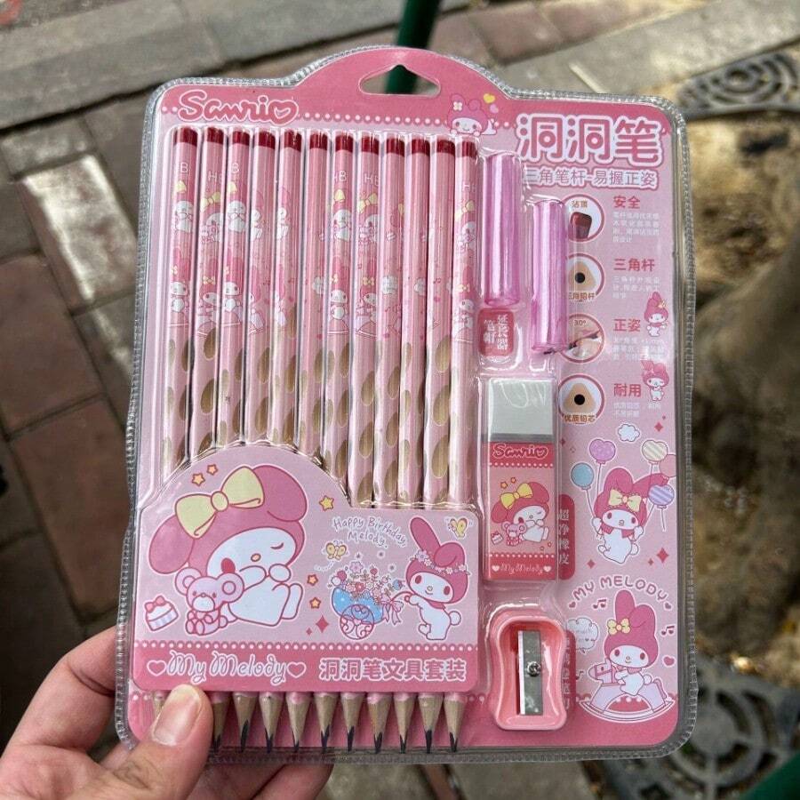 Sanrio 12 PC Hello Kitty New Wooden HB Pencil Hole Pencil Stationery ...