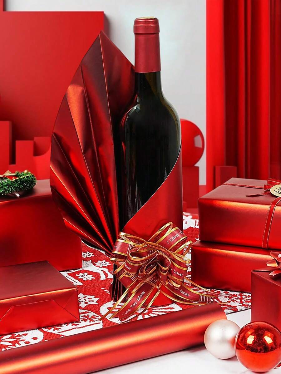 1roll-Red Matte Metallic Wrapping Paper,Sheets Solid Color Waterproof ...