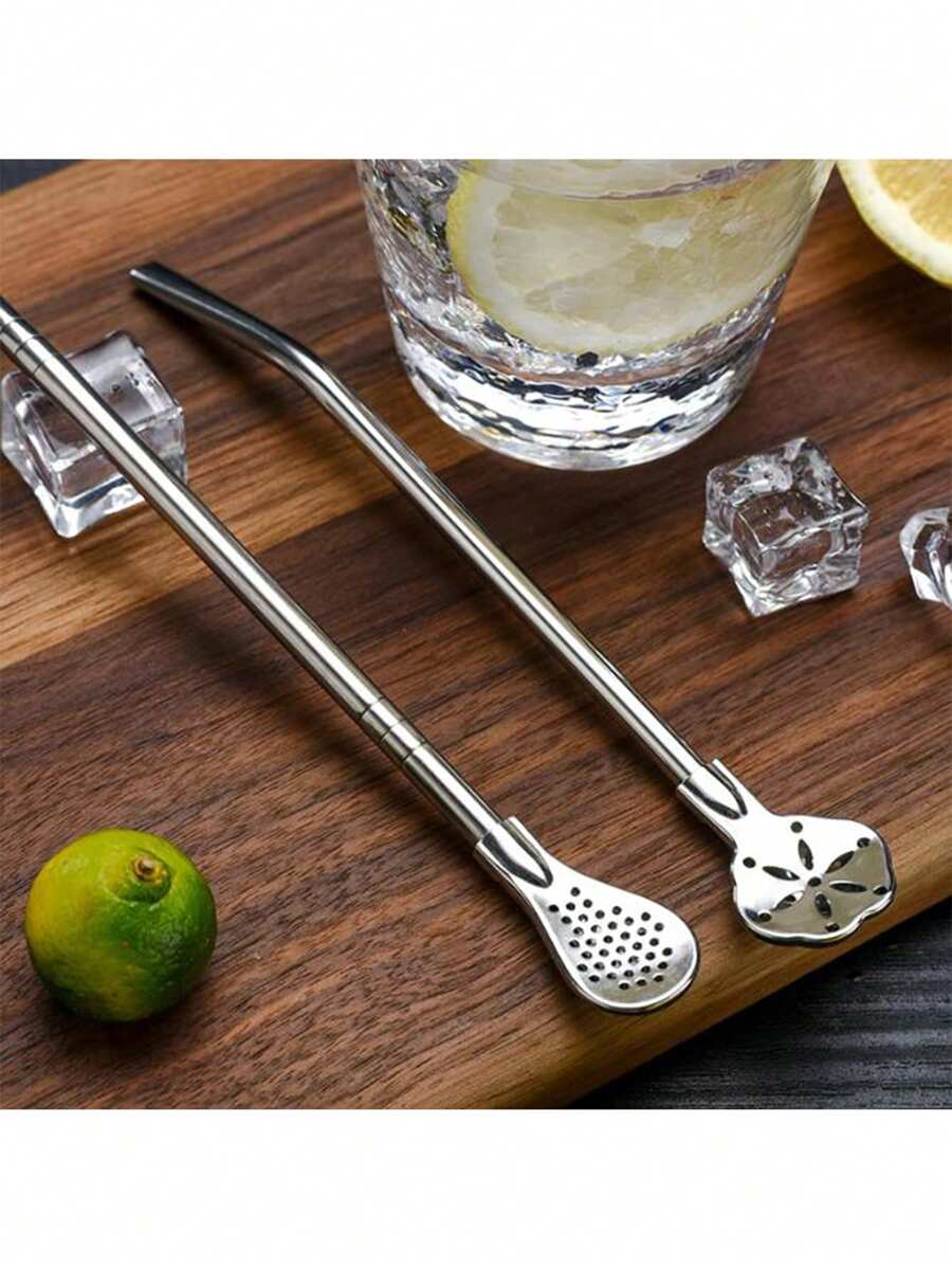 304 Stainless Steel Extra Long Spoon Straw, 2-In-1 Reusable Bubble Tea ...