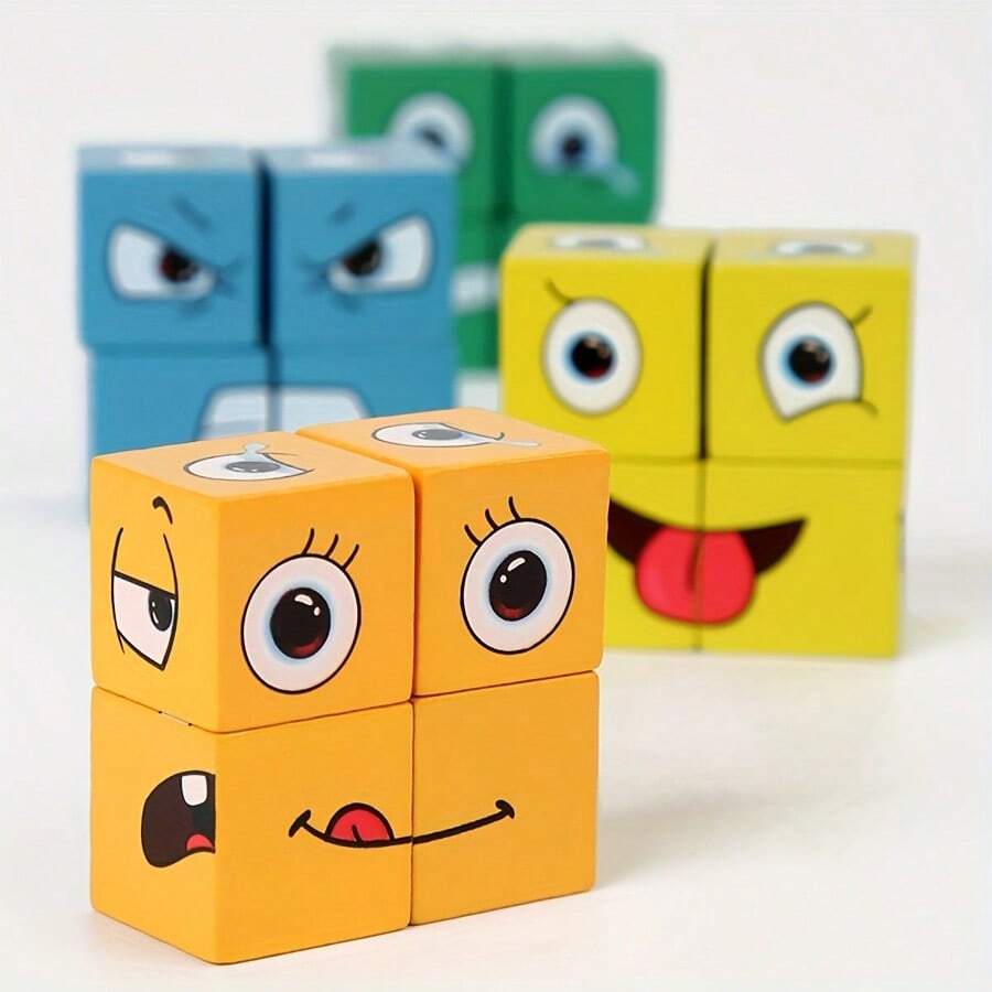 Wooden Emotion Matching Puzzle Blocks, Parent-Child Interactive Game ...